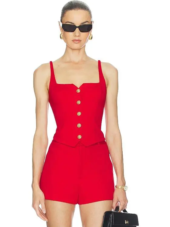 Alice + Olivia Kelcey Button Front Top - Chili Pepper