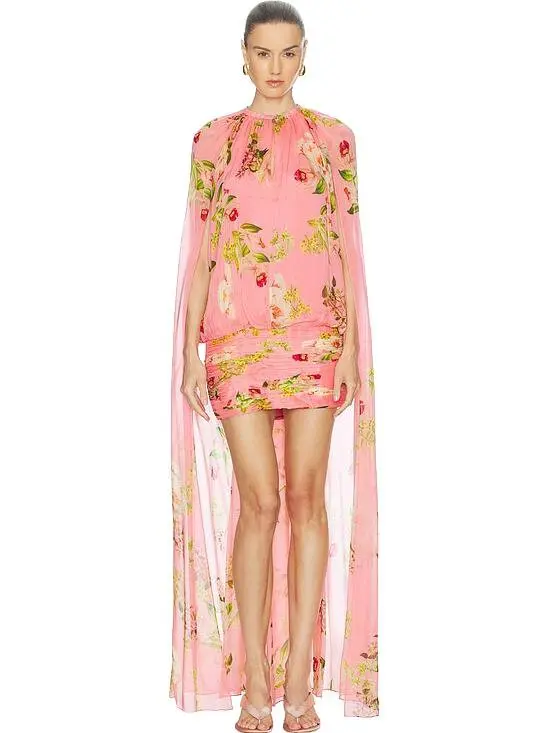 Hemant & Nandita Ruched Cape Mini Dress - Pink