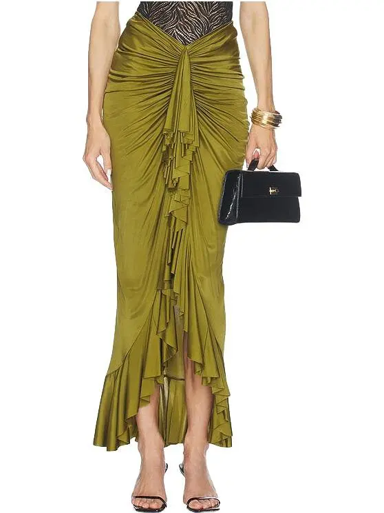 Atlein Ruffle Long Skirt - Vert Militaire