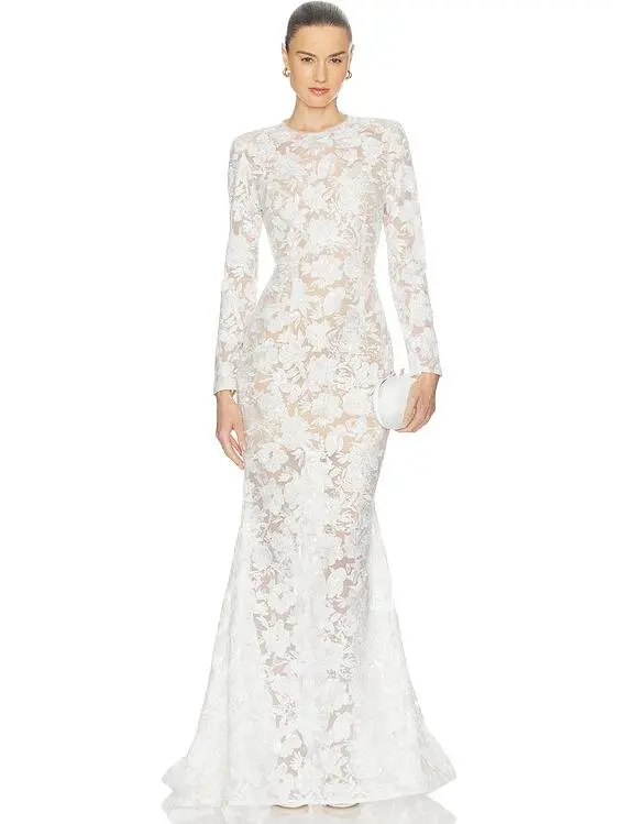 NADINE MERABI Sasha Embellished Lace Gown - White