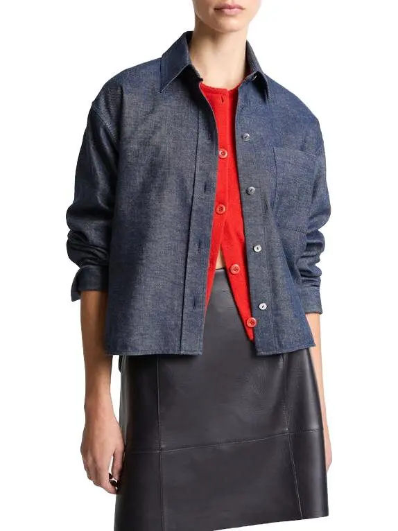 Vince Cotton-modal Blend Cropped Shirt - Indigo
