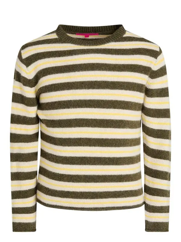 THE ELDER STATESMAN Striped Cashmere Sweater - Army Green