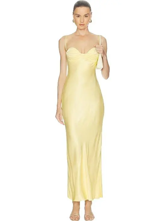 Bardot Devin Satin Maxi Dress - Lemon Yellow