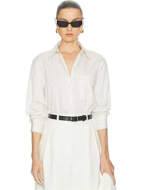 ANINE BING Essie Cropped Shirt - Cream Pinstripe