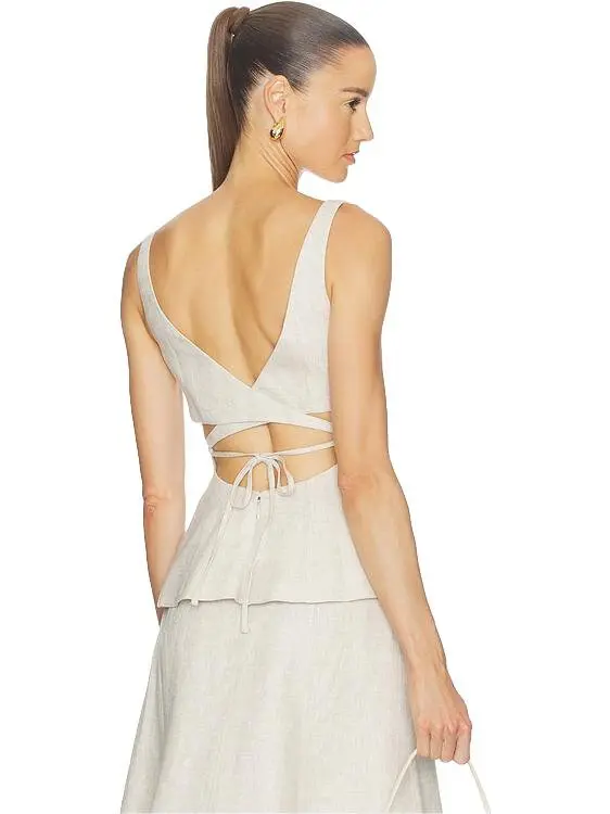 CAMILA COELHO Malena Linen Top - Tan