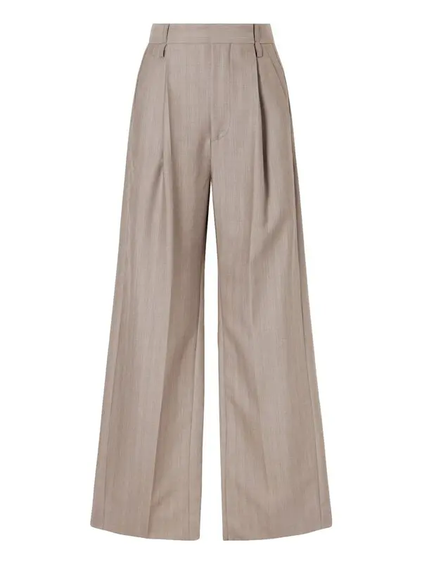Victoria Beckham Pleated Wide-leg Wool Pants - Gray