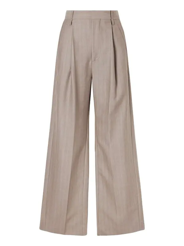 Victoria Beckham Pleated Wide-leg Wool Pants - Stone
