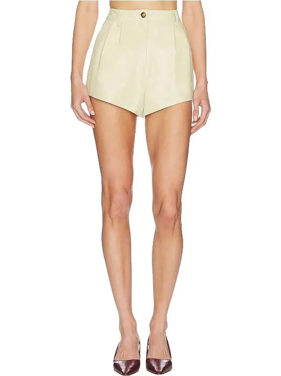 DODIEE Dodie Emma Pleated Leather Shorts - Butter Yellow
