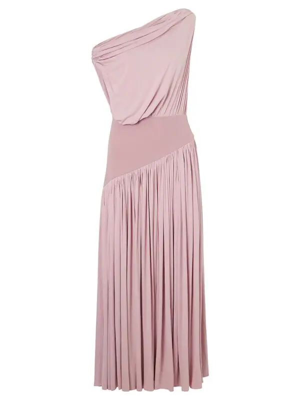 ABADIA Gwen Asymmetric Draped Maxi Dress - Pink