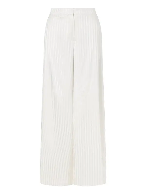 ABADIA Striped Stretch-silk Satin Wide-leg Pants - White