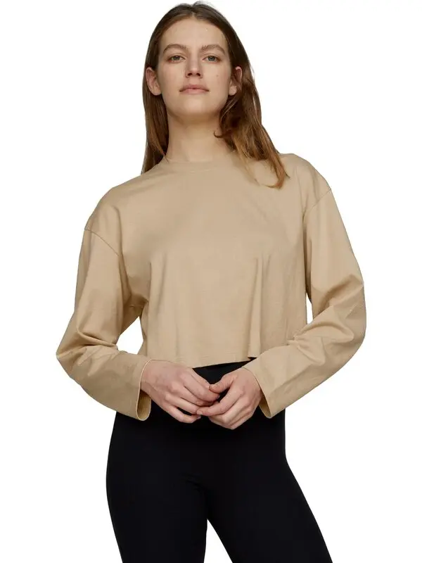 ATM Anthony Thomas Melillo Heavyweight Jersey Long Sleeve Cropped Boxy T-shirt - Macadamia