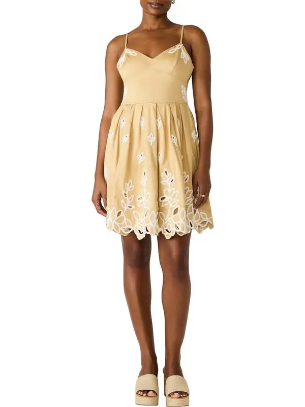 Steve Madden Emelia Embroidered Flared Minidress - New Taupe