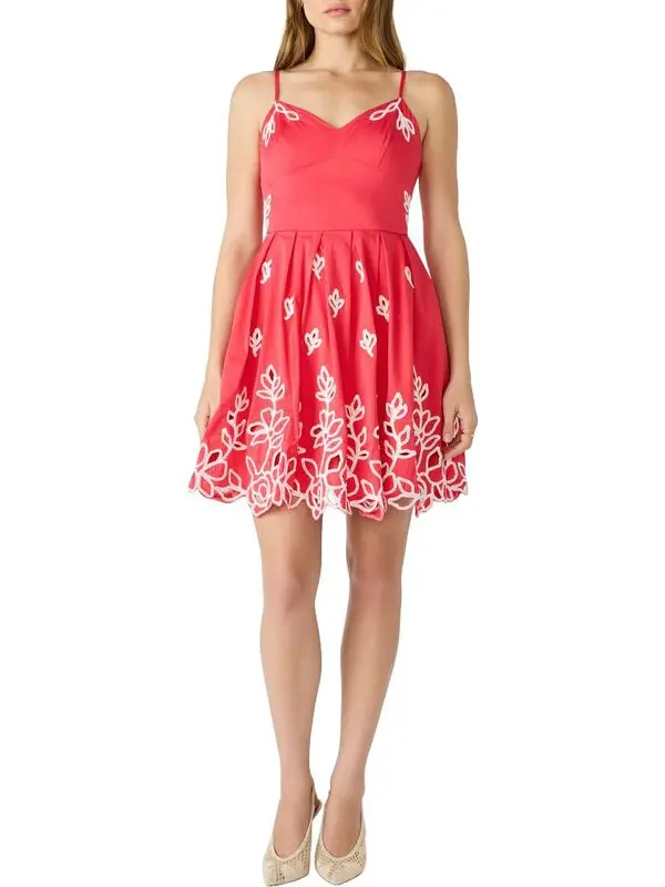 Steve Madden Emelia Embroidered Flared Minidress - Paradise Pink