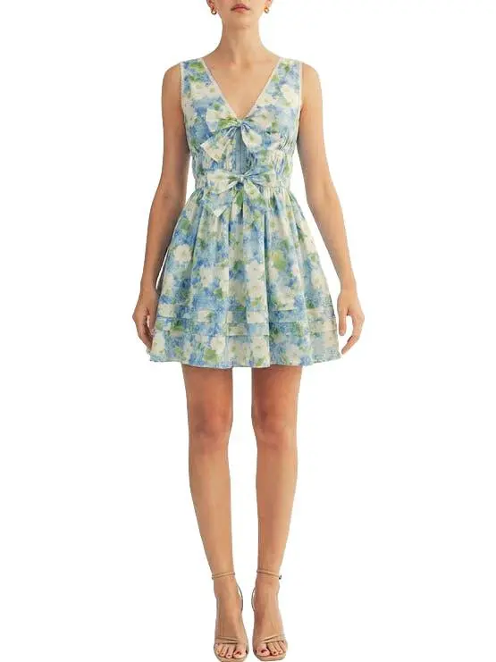 AROSE STUDIO Aria Floral Print Sleeveless Mini Dress - Sky Blue
