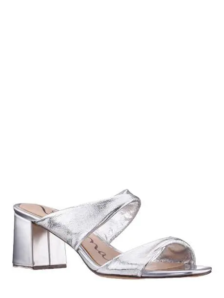 Nina Bassie Block Heel Slide Sandal - Silver Soft
