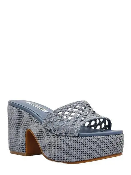Steve Madden Torch Platform Slide Sandal - Blue Raffia