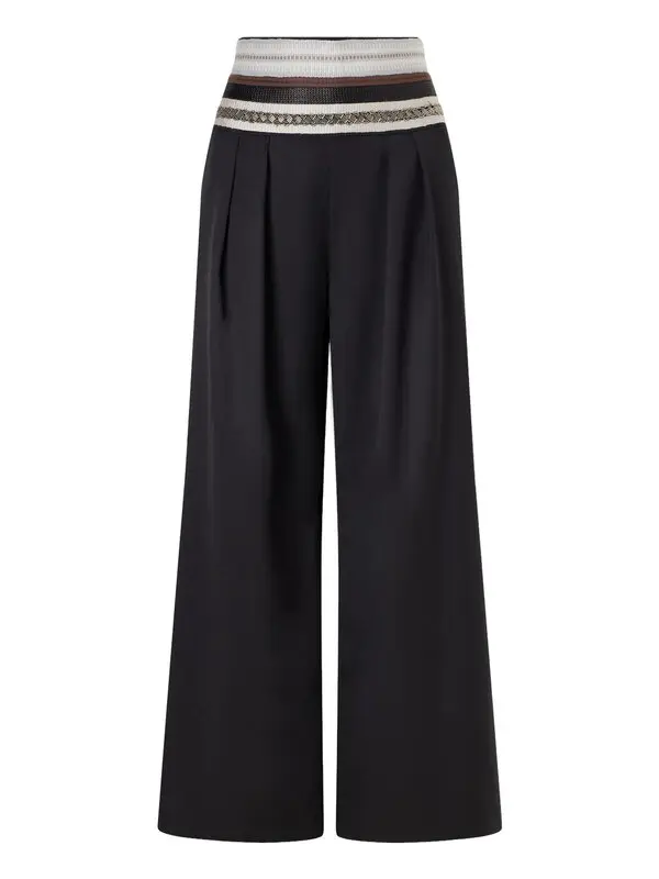 ABADIA Sadu Grosgrain-trimmed Wool-blend Twill Tapered Pants - Black