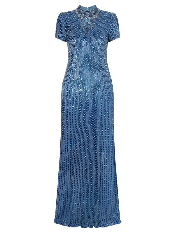 Jenny Packham Amber Cape-effect Embellished Crepe Gown - Blue