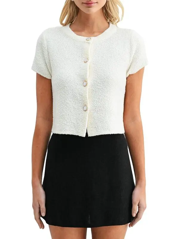 ALL IN FAVOR Short Sleeve Crop Cardigan - Cream