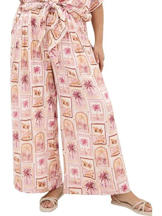 City Chic Postcard Print Wide Leg Pants - Postcard Soiree