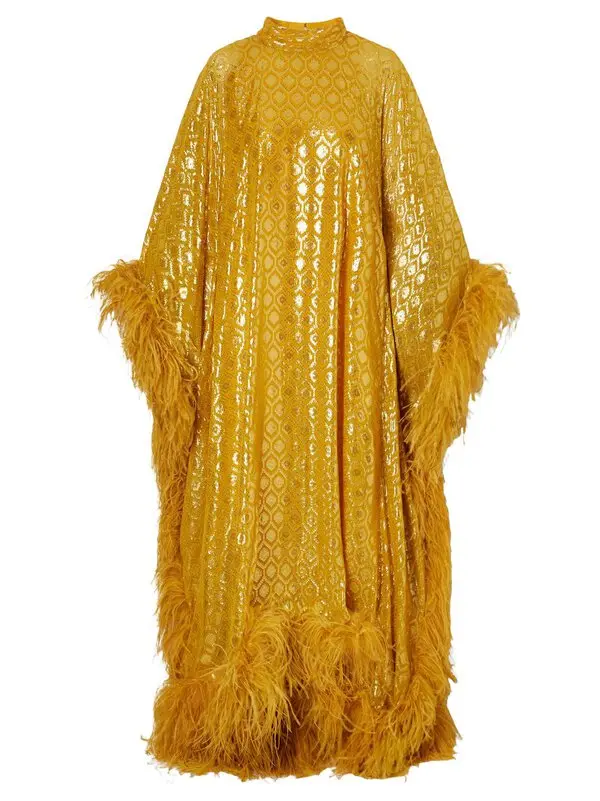 TALLER MARMO Casta Diva Feather-trimmed Gown - Yellow