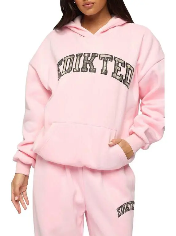 EDIKTED Oversized Fleece Logo Hoodie - Light-pink