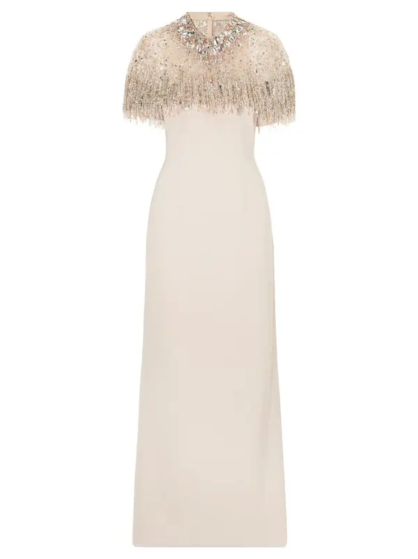Jenny Packham Livia Cape-effect Embellished Tulle Gown - Pink