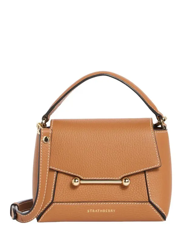 Strathberry Nano Mosaic Grained Leather Top Handle Bag - Tan - Vanilla Stitch
