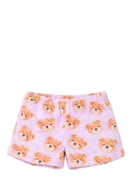 PREPPY GOOSE Plush Teddy Print Lounge Shorts - Lavender