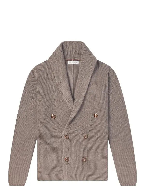 Brunello Cucinelli Shawl-collar Double-breasted Ribbed Cotton Cardigan - Brown