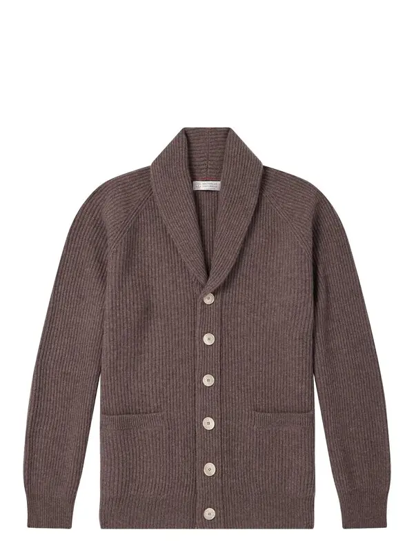 Brunello Cucinelli Cashmere Shawl Neck Cardigan - Brown