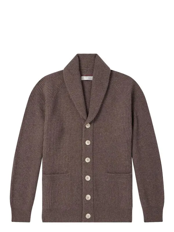 Brunello Cucinelli Cashmere Shawl Neck Cardigan - Brown