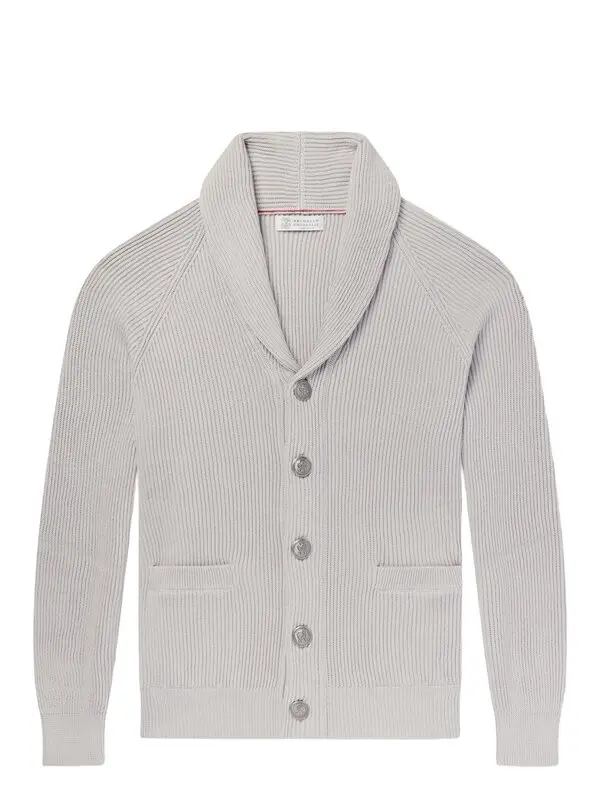 Brunello Cucinelli Shawl-collar Ribbed Cardigan - Neutrals