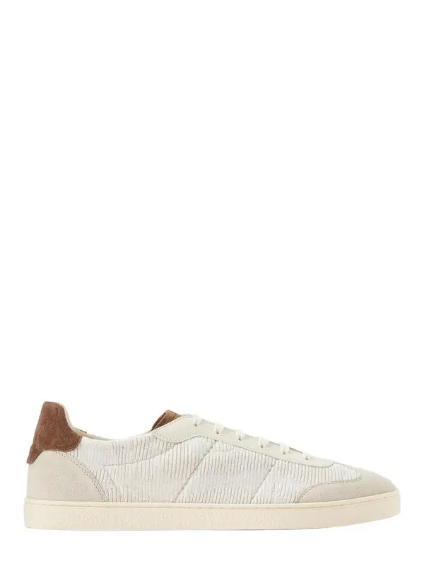 Brunello Cucinelli Suede And Cotton Sneakers - Neutrals