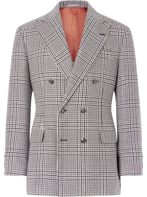 Brunello Cucinelli Prince Of Wales Checked Linen, Silk And Wool-blend Tweed Blazer - Gray