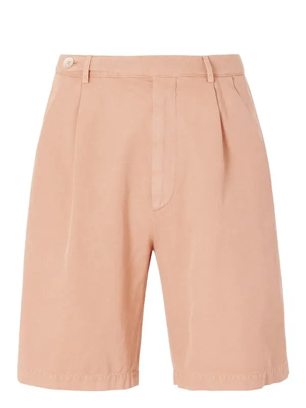 Brunello Cucinelli Straight-leg Pleated Cotton Shorts - Orange