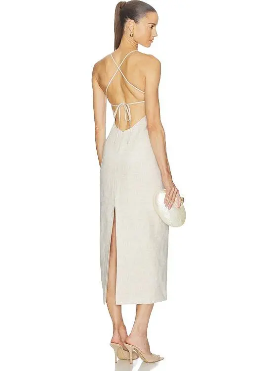 CAMILA COELHO Malena Linen Midi Dress - Tan