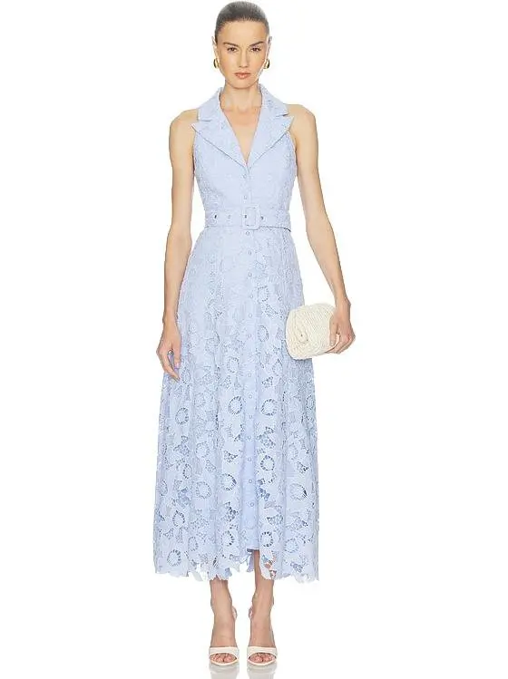ELLIATT Lacy Collared Maxi Dress With Belted Waist - Blue