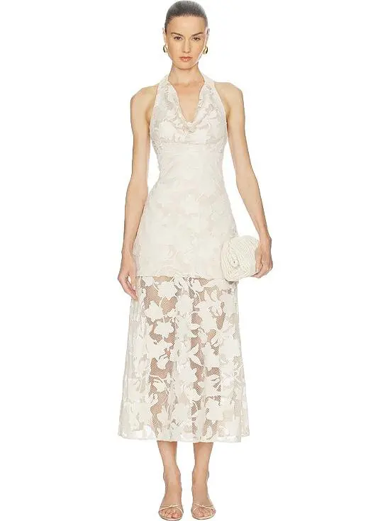 AMUR Calypso Cowl Dress In Lace - Ivory
