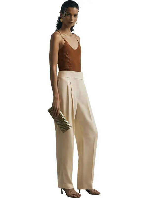 ATELIER Woven Tapered Pleated Trousers - Cream