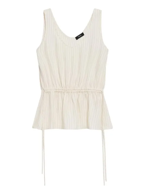 Theory Washed Twill Stripe Drawstring Tank Top - Neutral