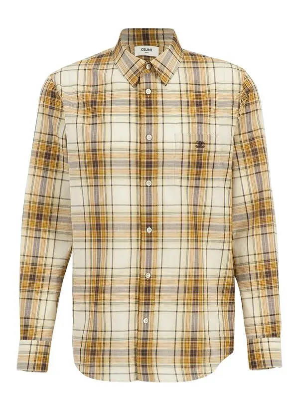 Celine Shirt Loose Fit L/s Button Up Light Checked Cotton - White