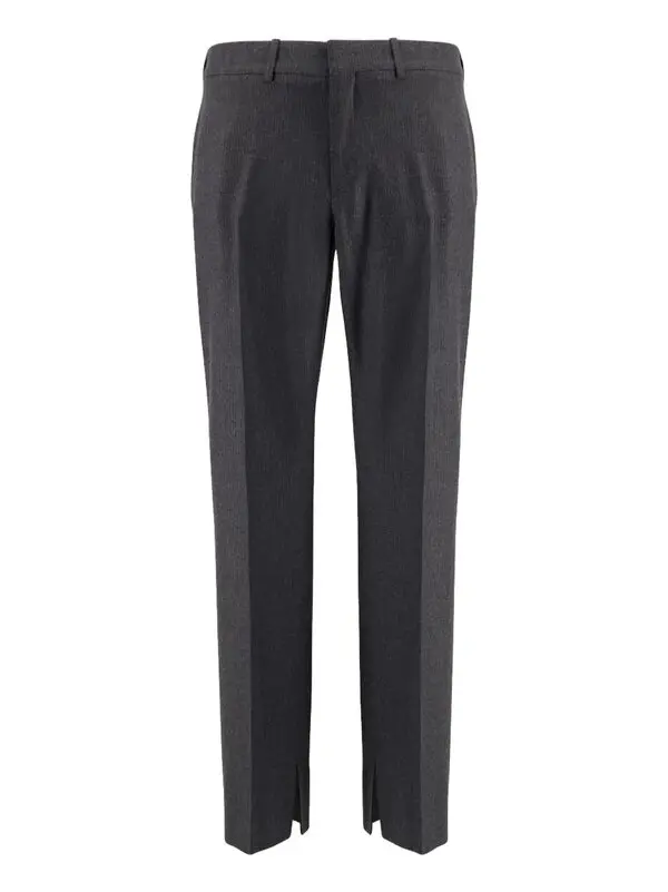 Celine Trousers Straight Fit Striped Wool Flannel - Grey