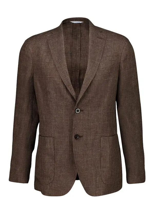 Boglioli Checked Linen Blazer - Brown