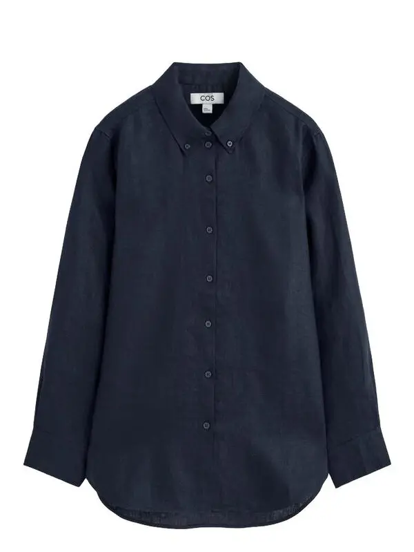 Cos Button-down Linen Shirt - Navy