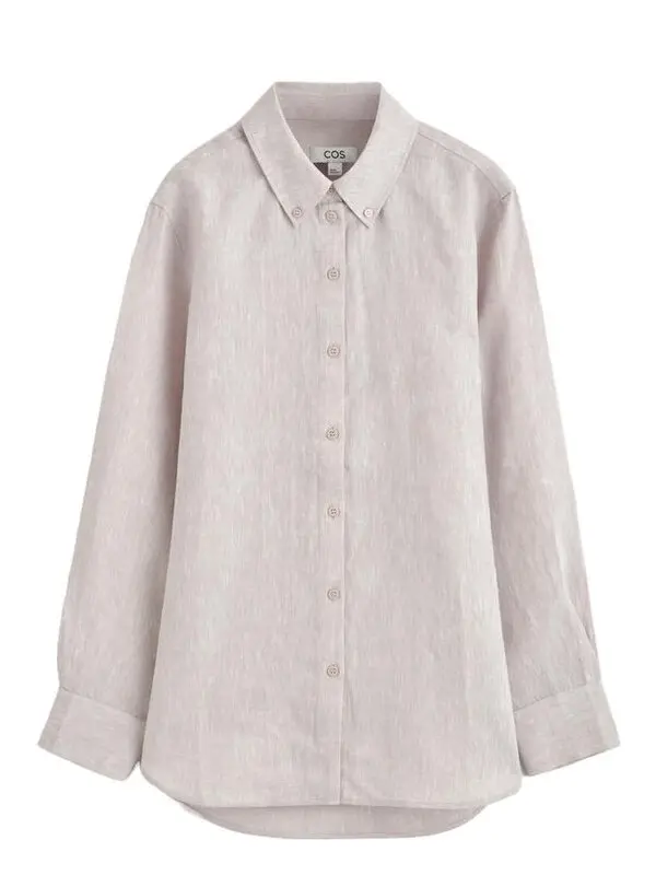 Cos Button-down Collar Linen Shirt - Pink