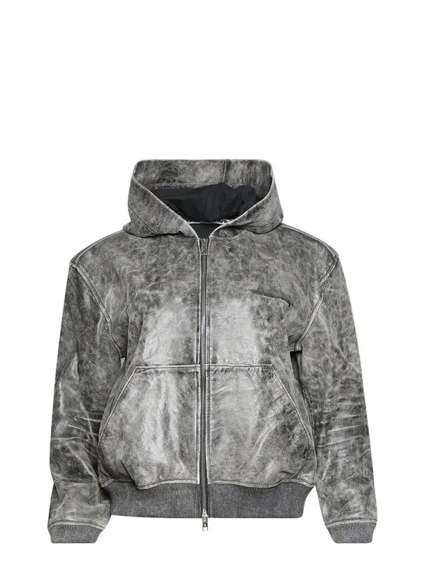 Alexander Wang Shrunken Leather Zip-up Hoodie - Grey