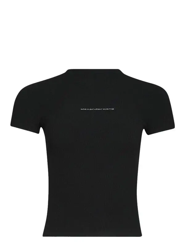 Alexander Wang Short Sleeve Top With Jacquard Logo - Black
