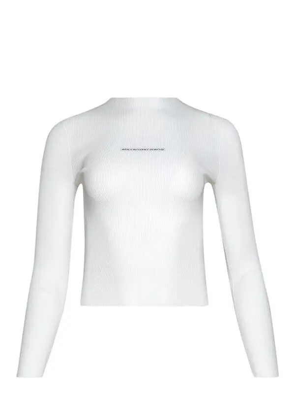 Alexander Wang Long Sleeve Crewneck Top With Jacquard Logo - White