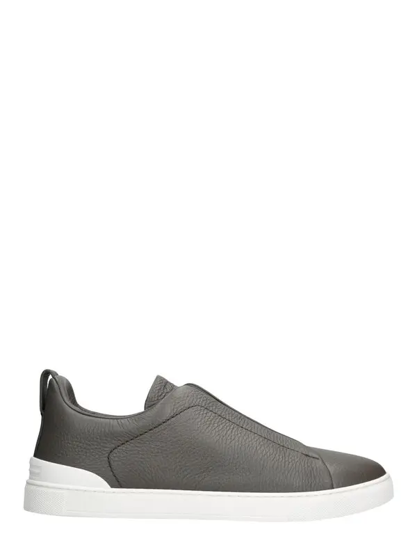 Zegna Leather Triple Stitch Sneakers - Grey